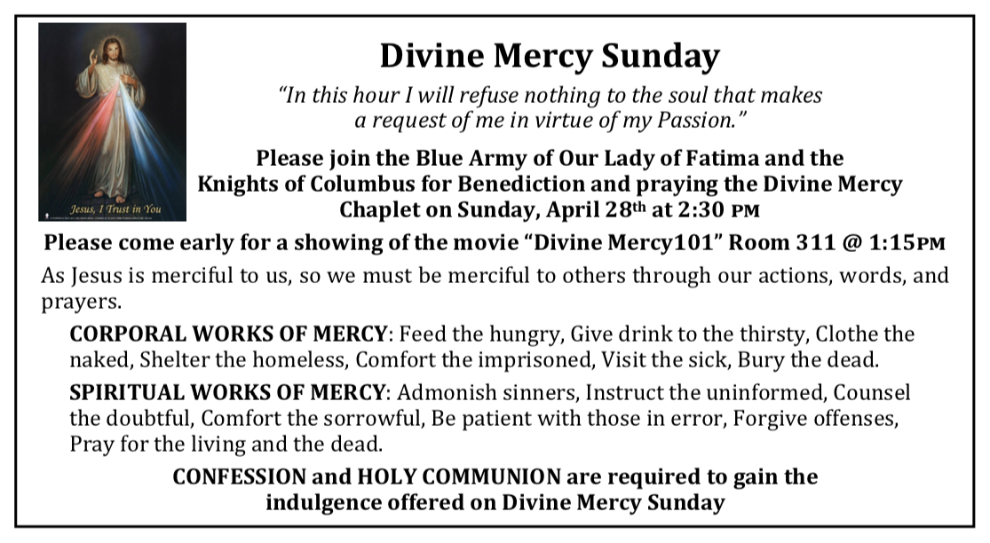 Divine Mercy Sunday – Benediction and Praying the Divine Mercy Chaplet ...