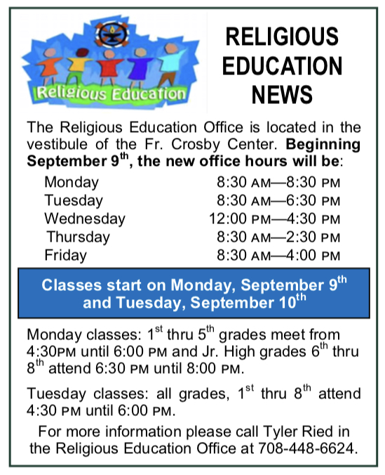 First Day of Religious Education Classes Grades 6-8 – stalexanderpalos.org